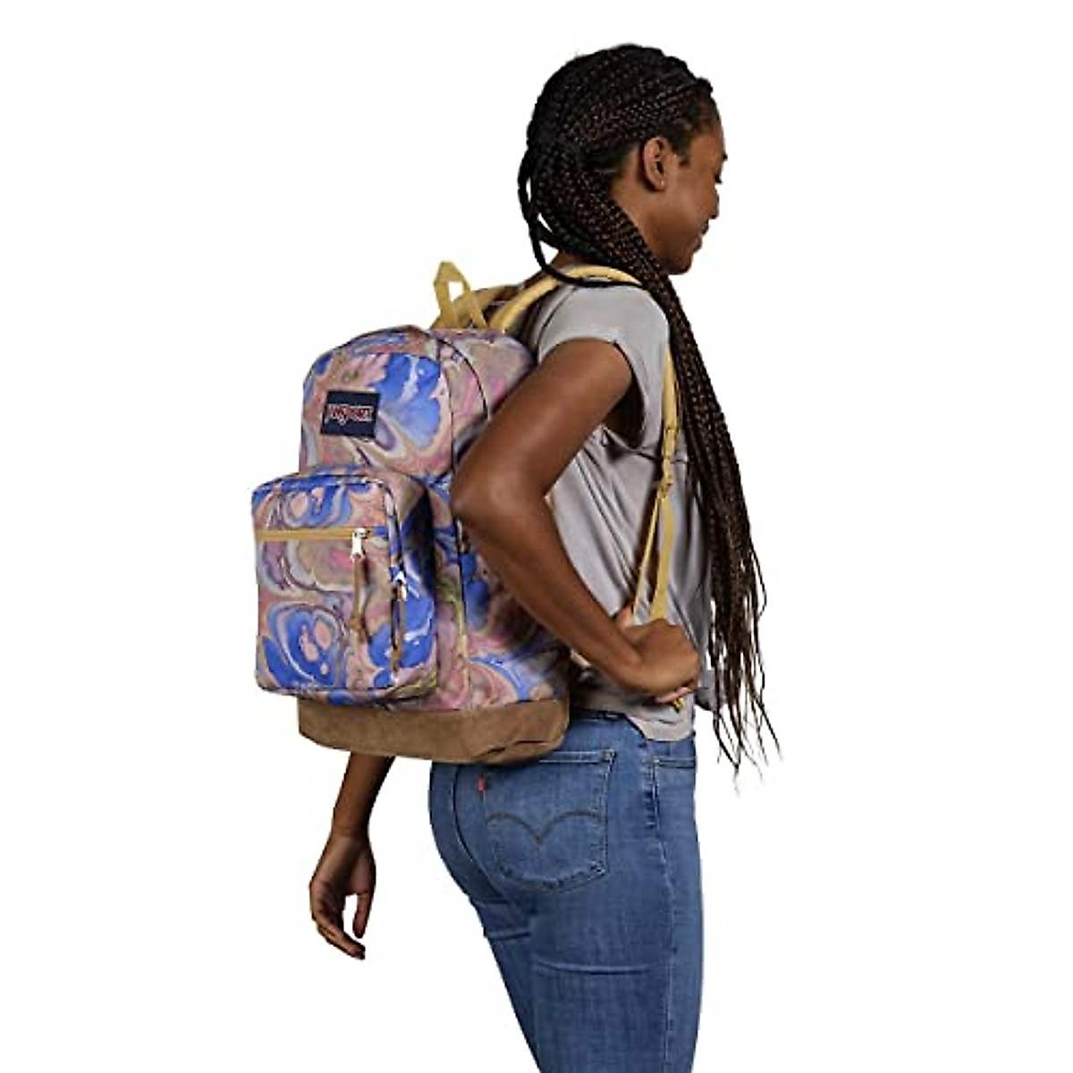 JanSport Right Pack Backpack - Class, Travel, Work, or Laptop Bookbag with Leather Bottom, Marble Mood
