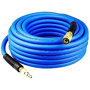 YOTOO Air Hose 3/8 in x 50 ft, Heavy Duty Hybrid Air Compressor Hose, Flexible, Lightweight, Kink Resistant with 1/4" Industrial Quick Coupler Fittings, Bend Restrictors, Blue