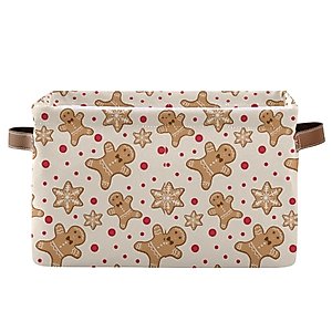 Flradish 2PCS Christmas Gingerbread Large Collapsible Storage Bins,Canvas Fabric Foldable Storage Bins with Handles Open Home Storage Bins Boxes Toy Storage Basket