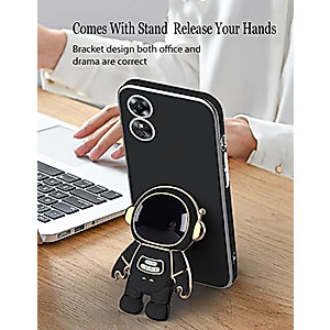 Jancyu for Oppo A17 Case Silicone with Space Astronaut Kickstand, Shockproof Phone Case Oppo A17 with Cute Loopy Cover for Women with Design (Black)