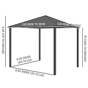 Outsunny 11' x 11' Hardtop Gazebo with Metal & Acrylic Combined Roof, Wood Frame, Permanent Pavilion Grill Gazebo with Bar Counters, Ceiling Hook, for Patio, Garden, Backyard, Deck, Lawn