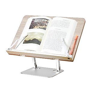 aSparkLiving Wooden Desktop Reading Writing Book Stand, Aluminum Base, Height and Angle Adjustable for Holding Cookbook, Recipe, Small Large Thick Heavy Books