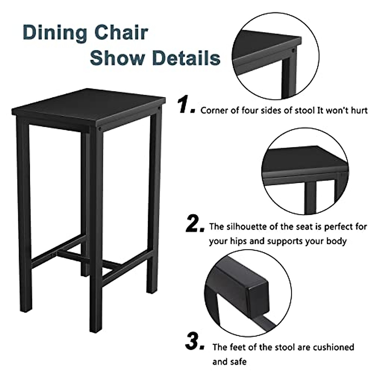 LinkRomat Dining Room Table Set, Bar Dining Table Set for 4, Industrial Kitchen Table with 4 Square Stools, 5 Piece Height Pub Dinner Table Set for 4, Bistro Table and Chairs for Small Spaces, Black