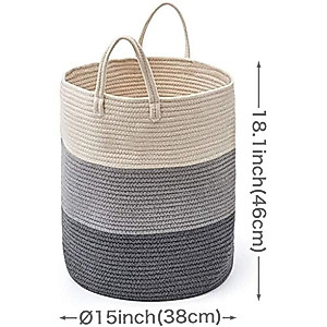 UXZDX Large Cotton Storage Basket Soft Laundry Basket Woven Cotton Storage Basket with Handle