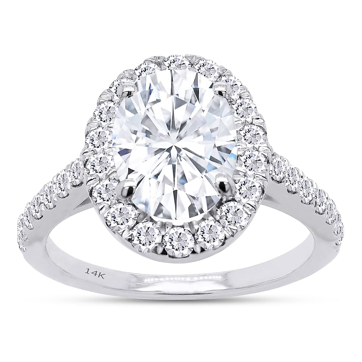 SAVEARTH DIAMONDS Halo Solitaire Style, Center 10X8MM Oval Cut Lab Created Moissanite Diamond Ring With Accents In 14K Solid White Gold (VVS1 Clarity, 3 Cttw)-8