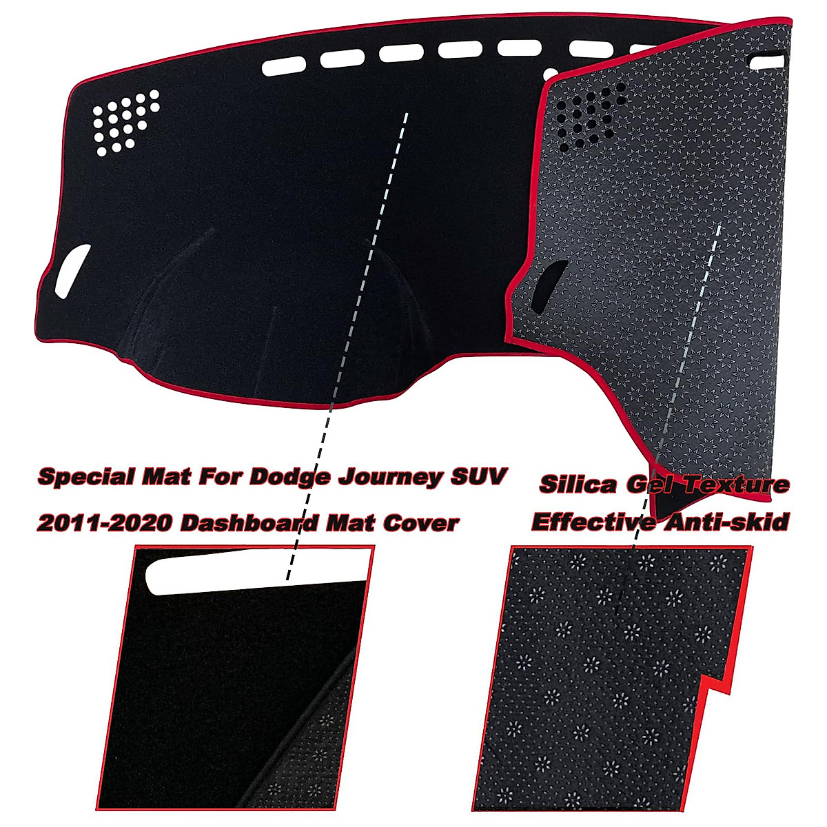 KEEGTBOX Dash Mat Cover Custom Interior Center Console Compatible with Dodge Journey 2011 2012 2013 2014 2015 2016 2017 2018 2019 2020 Dashboard mat Covers Accessories (Red Rim)
