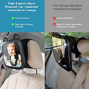 Baby Car Safety Mirror, Car Seat Mirror for Rear Facing Toddler Infant Child with Wide Crystal Clear View, Shatterproof & Adjustable, Crash Tested & Certified for Safety - Baby Travel Essential