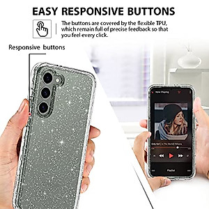 Lamcase for Samsung Galaxy S23 Plus Case 6.6 Inch, [with 2Pcs Tempered Glass Screen Protector+2Pcs Camera Lens Protector] Shiny Sparkly Bling Three Layer Shockproof Cover 2023, Clear/Silver Glitter