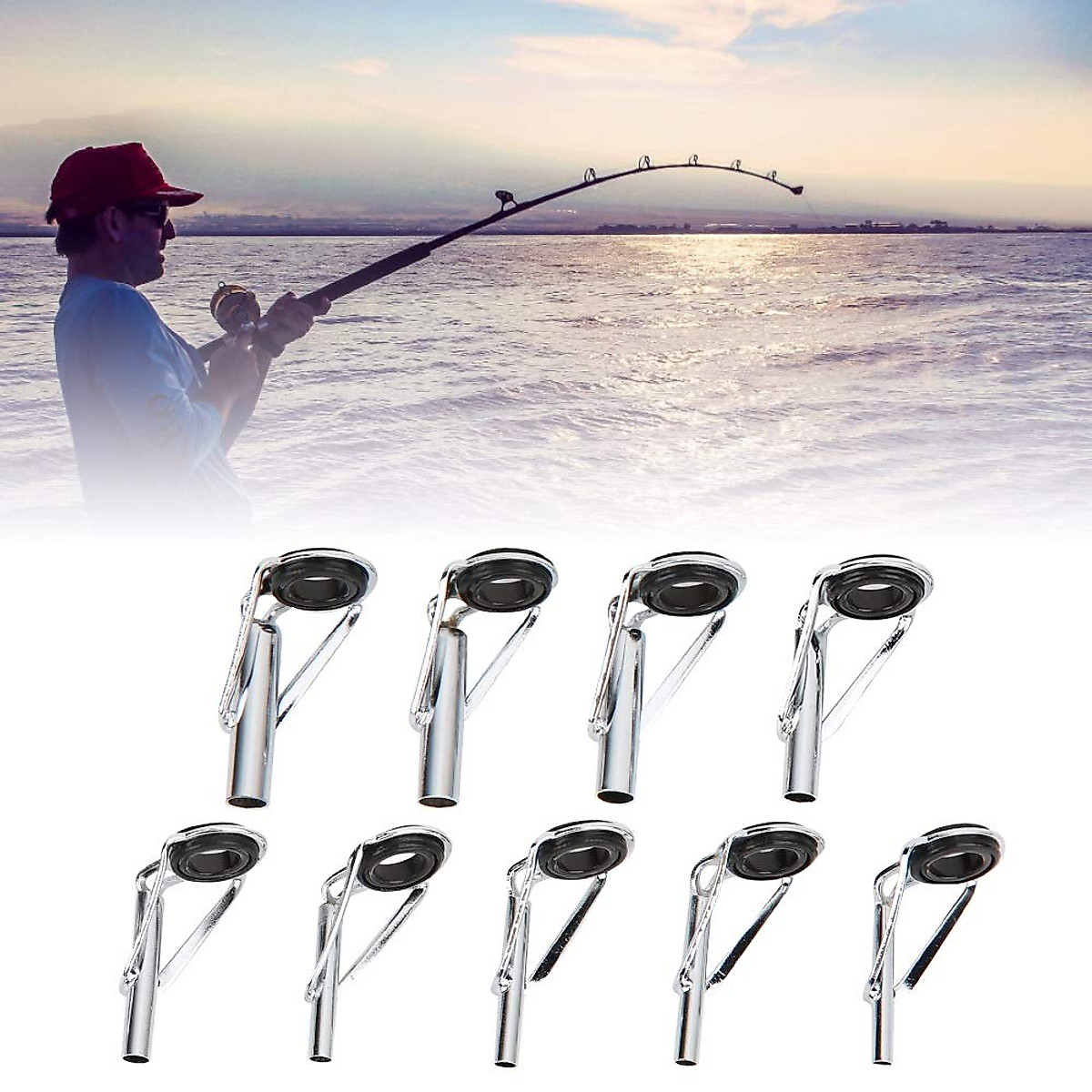 Enrilior Fishing Top Guide Sizing Gauge Fuji Rod Tips Guide Rod Guides,54 pcs Stainless Steel Tip Rings with Storage Box Fish Tackle Accessories Kit