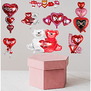 Valentines Day Heart Shaped I Love You Foil Balloons Decorations, Romantic Love Happy Anniversary Foil Balloons Valentine Day Party Decorations