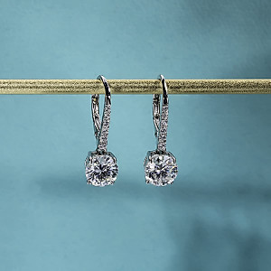 AnuClub Moissanite Dangle Earrings, 2cttw D Color Lab Create Diamond Round Cut Drop Earrings, 18K Gold Plated Silver With GRA Certificate, Christmas Gift for Women