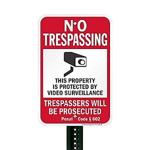 SmartSign "No Trespassing - Property Protected by Video Surveillance, Trespassers Prosecuted" Official California Sign | 12" x 18" Aluminum