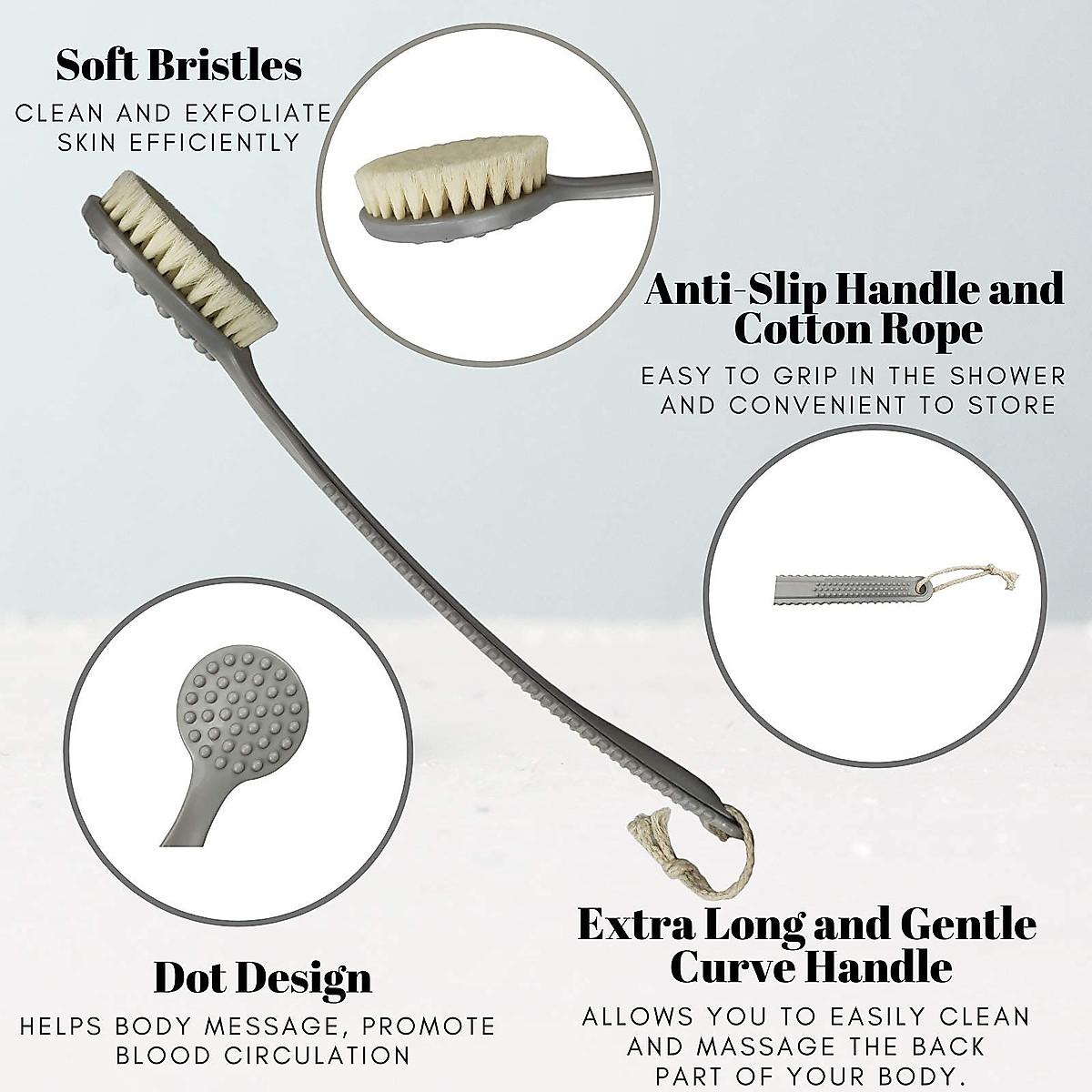 2Pack Back Shower Bath Brush for Elderly Body Cleaning Long Handle for Mens Shower Back Scrubber for Women Exfoliation Soft Bristles Skin Exfoliating Shower Body Foot Brush Pink Gray