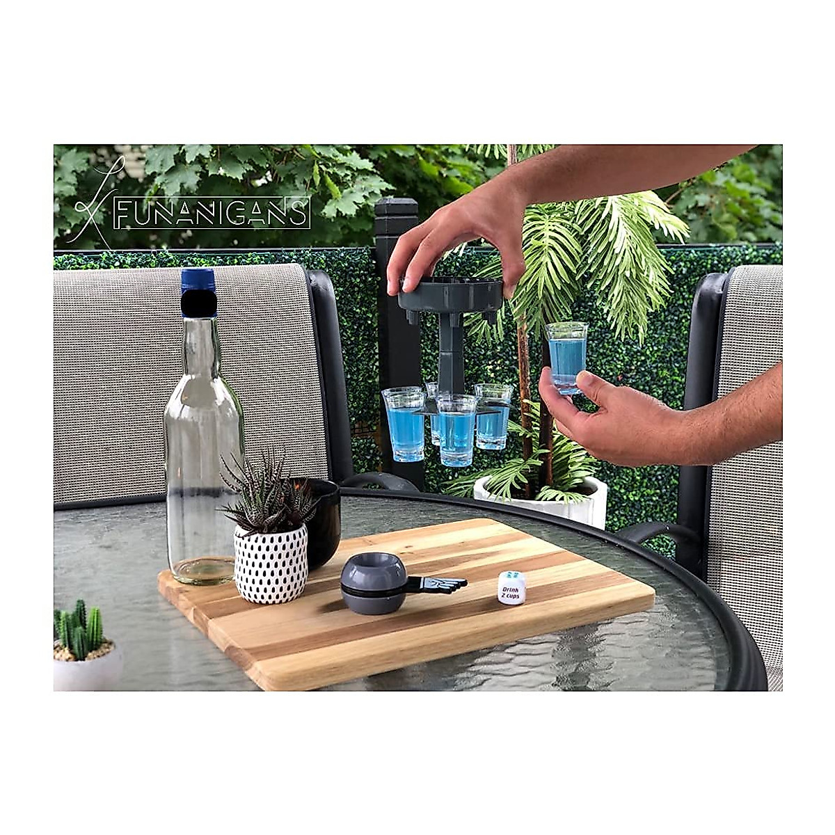 6 Shot Glass Dispenser and Holder (Includes 6 shot cups) with Shot Twister and 1pc Game Dice. Shot Dispenser, Shot Holder, Shot games, Drink Dispenser. Dark Grey, For All Types of Drinks