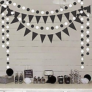Black White Party Decorations Halloween Birthday Decor Hanging Garland Streamer Banner Backdrop for Wedding Bridal Baby Shower Graduation New Year Even Bachelorette Hen Party Supplies