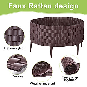 Sasylvia 8 Sets Faux Rattan Brown Landscape Edging Flexible Plastic Garden Border Decorative Lawn Edging Flower Bed Edging Borders with Anchoring Stakes and Hammer for Outdoor, 23.62 x 0.3 x 8.66 Inch