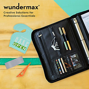 Wundermax Portfolio Binder - 13 x 10.7 x 1.9 Inch, Vegan Leather, 3-Ring Padfolio for Women and Men w/Handle, Zipper, Notepad, Detachable Binder and Pockets for Tablet, Resume and Documents - Black