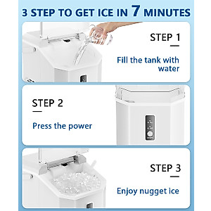 Joy Pebble Nugget Ice Maker, 10,000pcs/33lbs/Day, Portable Handheld Nugget Ice Maker Machine with Handle, Ice Makers Countertop Self-Cleaning, Ice Scoop and Basket, for Home/Office/Party, White