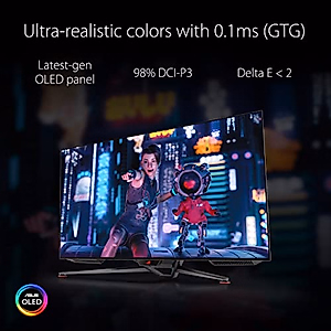 ASUS ROG Swift 41.5” 4K OLED Gaming Monitor (PG42UQ) - UHD (3840 x 2160), 138Hz, 0.1ms, HDMI2.1, True 10 bit, DCI-P3 98%, G-SYNC Compatible, DisplayPort, USB, Console Ready, Remote Control, Anti-Glare