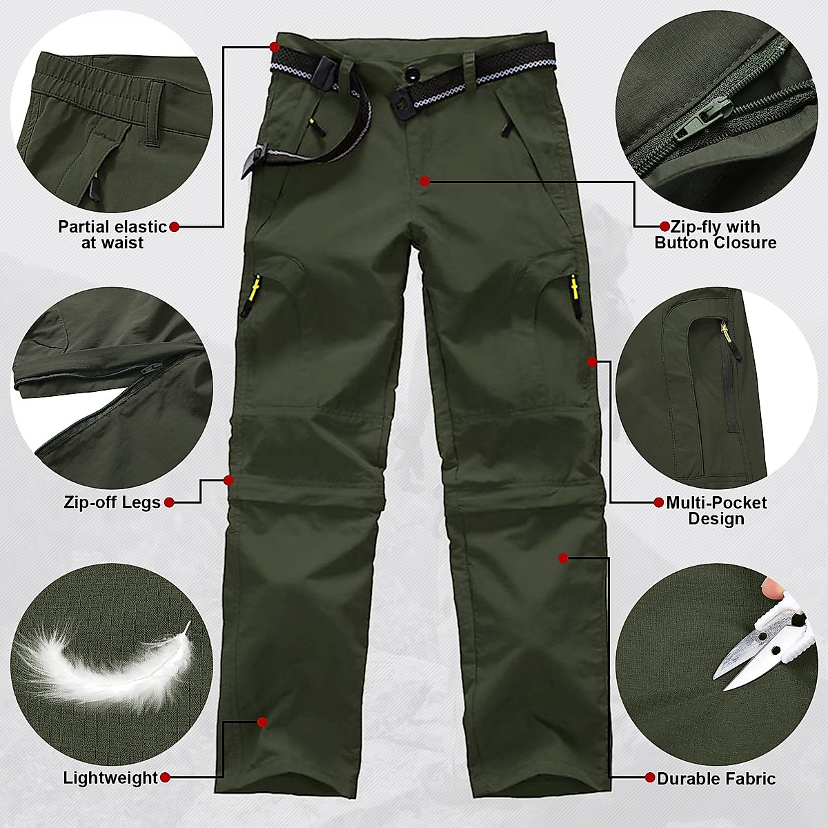 Asfixiado Boys Cargo Pants, Kids Youth Girls Athletic Outdoor Quick Dry Waterproof UPF 50+ Hiking Climbing Convertible Trousers #9017 Army Green-S