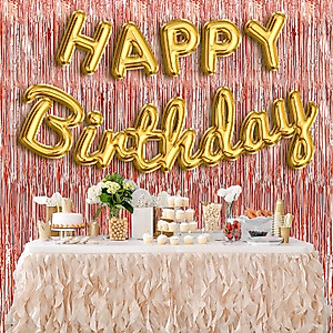 Mtkocpk 3-Pack 3.2x8 Feet Rose Gold Foil Fringe Backdrop Curtains Party Decorations - Perfect for Parties, Baby Showers, Gender Reveals, and Disco Fun, Party Backdrops Decor