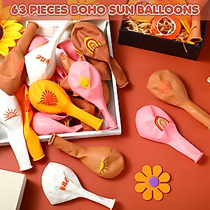 Faccito 63 Pcs Sun First Birthday Party Balloons Boho Rainbow Sunrise Latex Balloons First Trip Around the Sun Party Decorations Half Sun Sunshine Balloons for Birthday Baby Shower Decoration Supplies