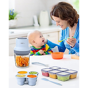 HEYVALUE Baby Food Maker, 13-in-1 Baby Food Processor Sets, Baby Food Puree Blender for Fruit, Vegatable, Meat, with Baby Food Containers, Freezer Tray, Silicone Spoons, Silicone Spatula (Light Blue)