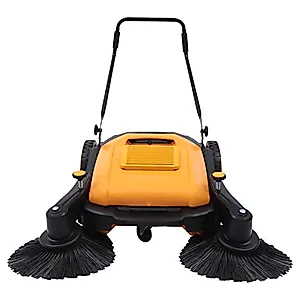 Outdoor Hand Push Floor Sweeper - 14.53 Gallon Capacity, 41.3" Sweeping Width Walk-Behind Sweeper, Sweeps 39,000 Square Feet/Hour, Industrial Floor Sweeper with Two Brooms