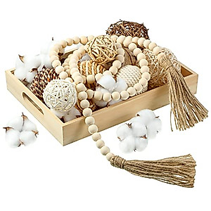 20 Pieces Decorative Balls for Bowls, Assorted Decorative Balls Set, Bowl Decorative Filler and 58 Inches Wood Bead Garland with Tassels for Vase Bowl Filler Table Decoration