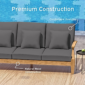 nestl Outdoor Couch – Wooden Outdoor Sofa, Outdoor Patio Couch with All-Weather Cushions, Natural Wood Grain Patio Sofa, Outdoor Couch Patio Furniture, Patio Sofas with Gray Outdoor Sofa Cushions