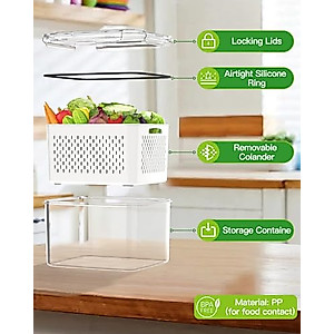 Tuuveeca 4 Pack Fruit Containers for Fridge,Stackable Refrigerator Organizer Bins with Removable Colander,Dishwasher & Microwave Safe Produce Containers Keep Fruits, Vegetables, Meat Fresh longer