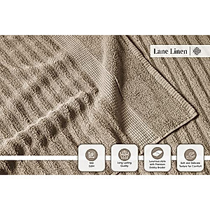 LANE LINEN Bath Towel Set - Soft and Absorbent, Ribbed, 100% Cotton Towels for Bathroom, Hotel, Body & Spa - 2 Bath Towels Large Size, 2 Bathroom Hand Towel and 2 Wash Cloths (6 Piece Set) - Taupe
