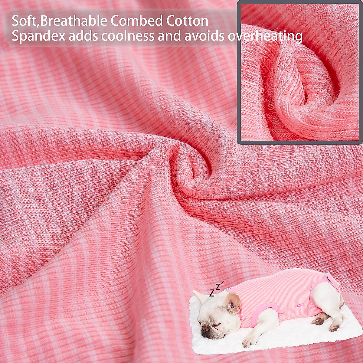 Wabdhally Dog Surgery Recovery Suit,Surgical Suit for Large Female Spay,Soft Combed Cotton,Watermelon Pink Striped Zipper Onesie XL