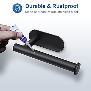 Simtive Adhesive Toilet Paper Holder, No Drilling Stainless Steel Toilet Roll Holder, Stick on Wall for Bathroom and RV, Matte Black