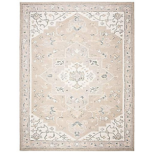 SAFAVIEH Micro-Loop Collection Area Rug - 8' x 10', Light Grey & Ivory, Handmade Medallion Wool, Ideal for High Traffic Areas in Living Room, Bedroom (MLP505F)