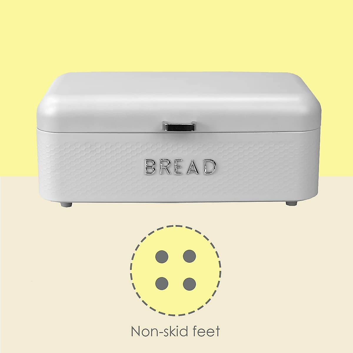 Home Basics Bread Box For Kitchen Countertop, Metal, (White), Vented With Hinge Top and Non-Skid Feet | Large Bread Box | Keeps Loaves, Bagels, Croissants Fresh