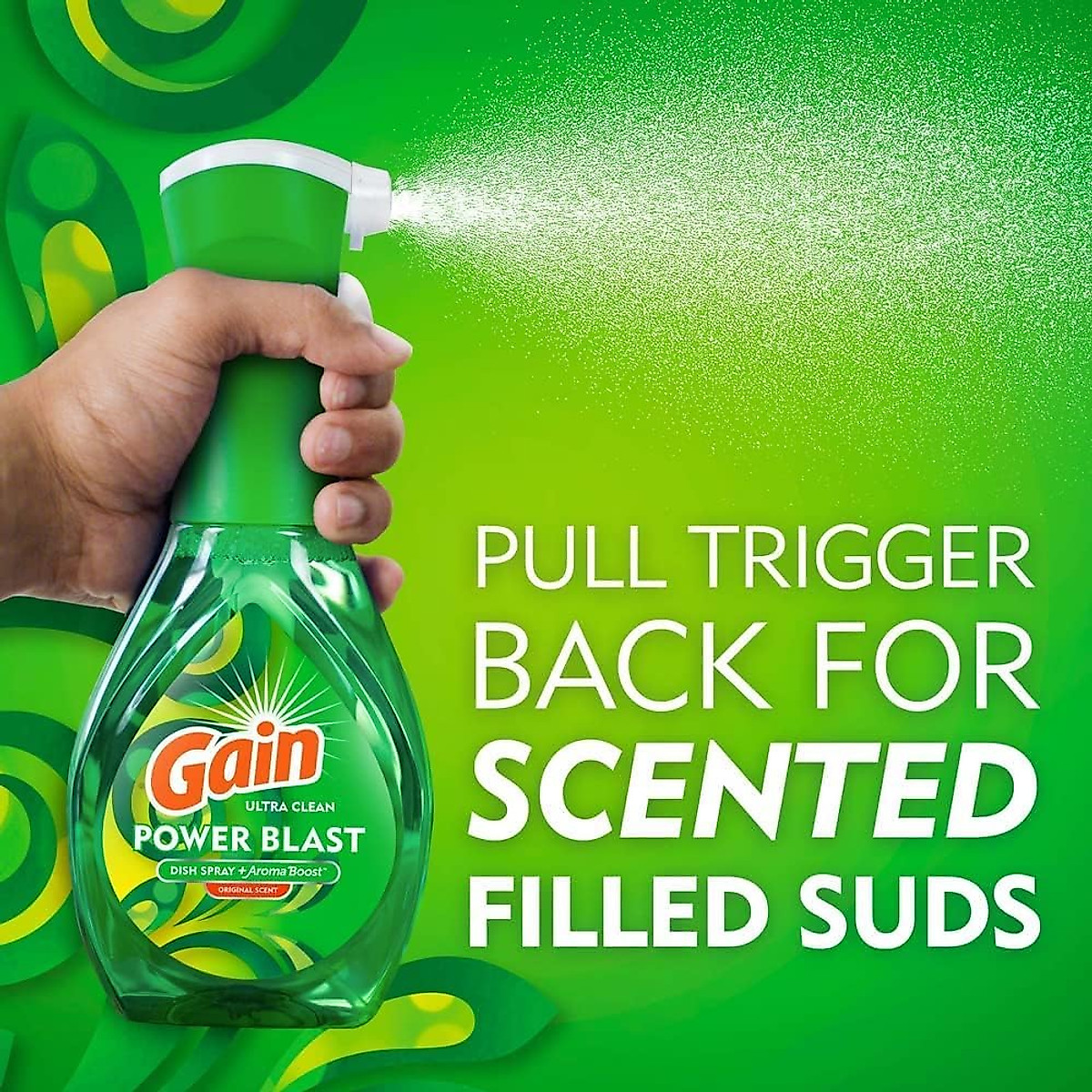 Gain Powerblast Dish Spray, Dish Soap, Original Scent Bundle, 1 Spray (16oz) + 3 Refills (16oz each)