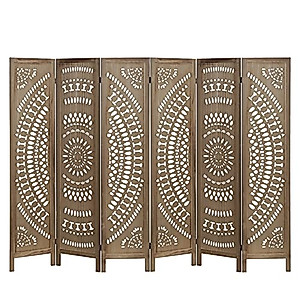 ECOMEX 6 Panel Room Divider, Folding Room Divider Freestanding Privacy Screen Divider, Carved Wood Room Divider for Bedroom Home Office Apartment Studio Hotel Restaurant Garden Terrace (Brown)