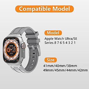 Sport Liquid Silicone Rubber Band with Stainless Steel Adapter for Apple Watch Ultra 49mm 45mm 44mm 42mm for Men, Durable Replacement Strap for iWatch Ultra, AP Rubber Watch Band for Watch Ultra 2 SE 9 8 7 6 5 4 3 2 1