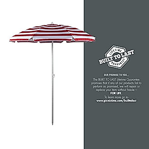 PICNIC TIME ONIVA - a Brand Outdoor Canopy Sunshade Beach Umbrella 5.5' - Small Patio Umbrella - Beach Chair Umbrella,Red & White Cabana Stripe,822-00-336-000-0