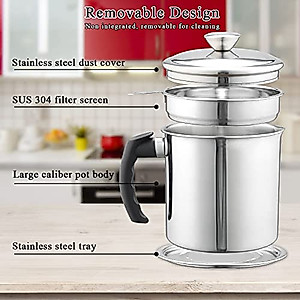 Kyraton Bacon Grease Container With Strainer, 48 oz Stainless Steel Oil Container, Pot Fat Storage With Lid, Easy Grip Handle Suitable For Storing Frying Oil And Cooking Grease
