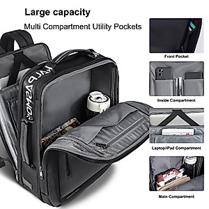 Krone Kalpasmos Carry-on Backpack, 40L Travel Backpack Flight Approved Carry On Backpack for Men & Women, Dual Layer Large Capacity Premium Leather Laptop Backpack Water Resistant Backpack