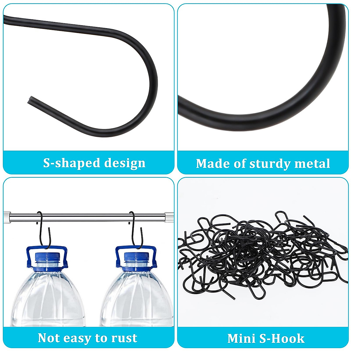 Giantree 60Pcs Mini S Hooks, 1 Inch Small S Hooks for Hanging Small Metal Hooks S Hooks Black, S Shaped Mini Hooks for DIY Crafts Jewellery Hanging Key Chain and Name Plate(Black)