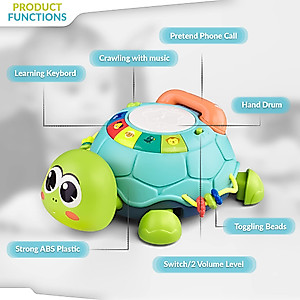 Boxgear Musical Turtle Toy - Baby Crawling Toys for Babies 18+ Months - Learning with Sound, Music, Lights, Phone, Letters, Numbers - for Motor Skills, Cognitive Development, Hand-Eye Coordination