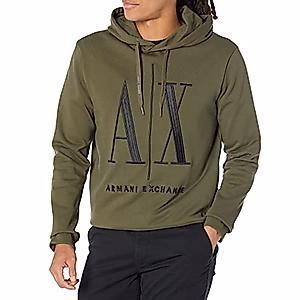 A|X ARMANI EXCHANGE Men's Icon Project Embroidered Logo Hooded Sweatshirt, Olive Night, L