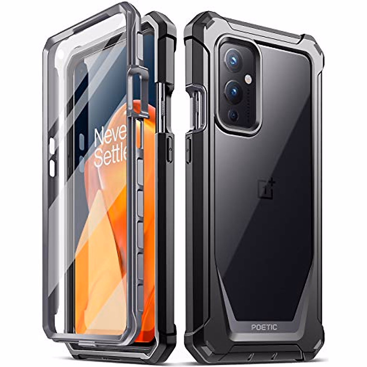 Poetic Guardian Series Case Designed for Oneplus 9 5G, Full-Body Hybrid Shockproof Bumper Cover with Built-in-Screen Protector, Black/Clear