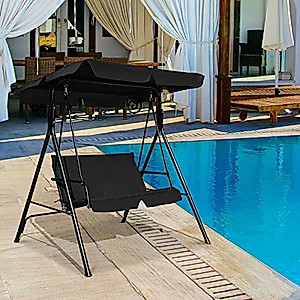 Tangkula 2 Person Porch Swing, Outdoor Swing with Removable Cushions, Solid Steel Structure, Patio Swing with Adjustable Canopy for Porch, Backyard, Garden, Balcony