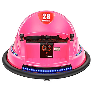 Electric Ride On Bumper Car Kids 12V 3-Speeds for Toddlers, 1.5-8 Years Old Baby Bumping Toy Cars, DIY Sticker Baby Toy Gifts, Remote Control, Bluetooth, 360 Spin ASTM-Certified Pink