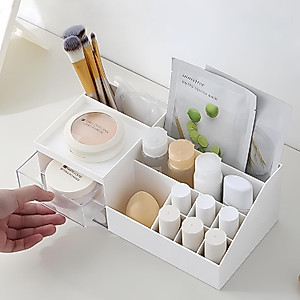 BREIS Multifunction Desk Organizer, Makeup Storage for Eyeshadows, Concealers, Powders, Nail Polish,9.65‘’x 4.8‘’x 3.67‘’ (White)