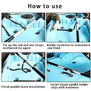 1 Pcs Paddle Satefy Leash Kayak and 1 Pcs Paddle Holder Clips, Safety Canoeing Fishing Rod Holder and Deck Mounted Universal Kayak Paddle Clip, Fishing Net Clips with Anti-Slip Design